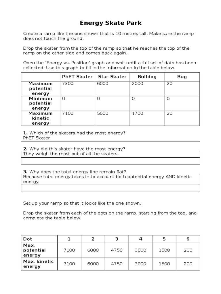 Energy Skate Park | PDF | Friction | Gravity