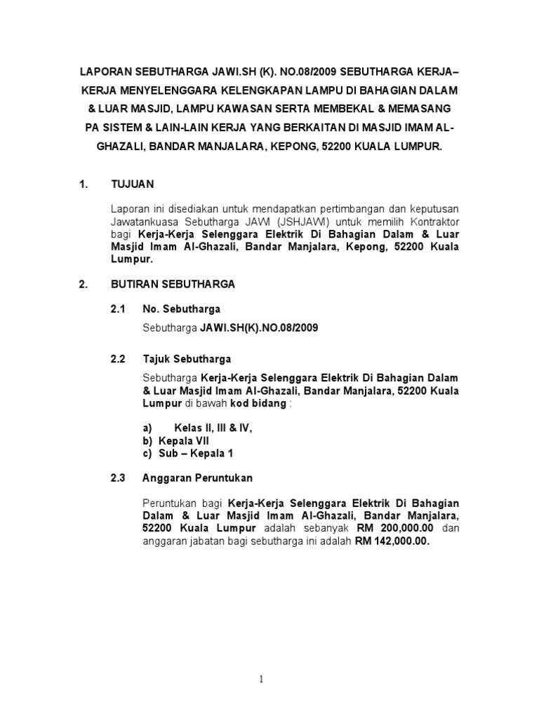 Laporan Sebutharga Elektrik 08 | PDF
