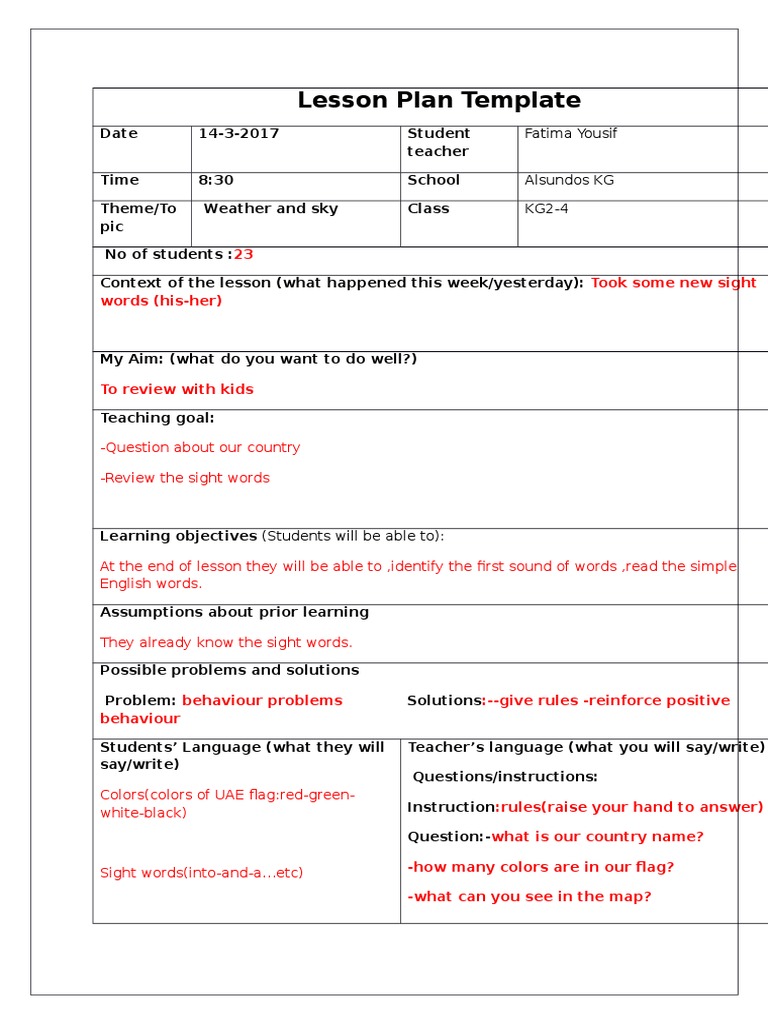 KG2 Weather Lesson Plan Template | PDF