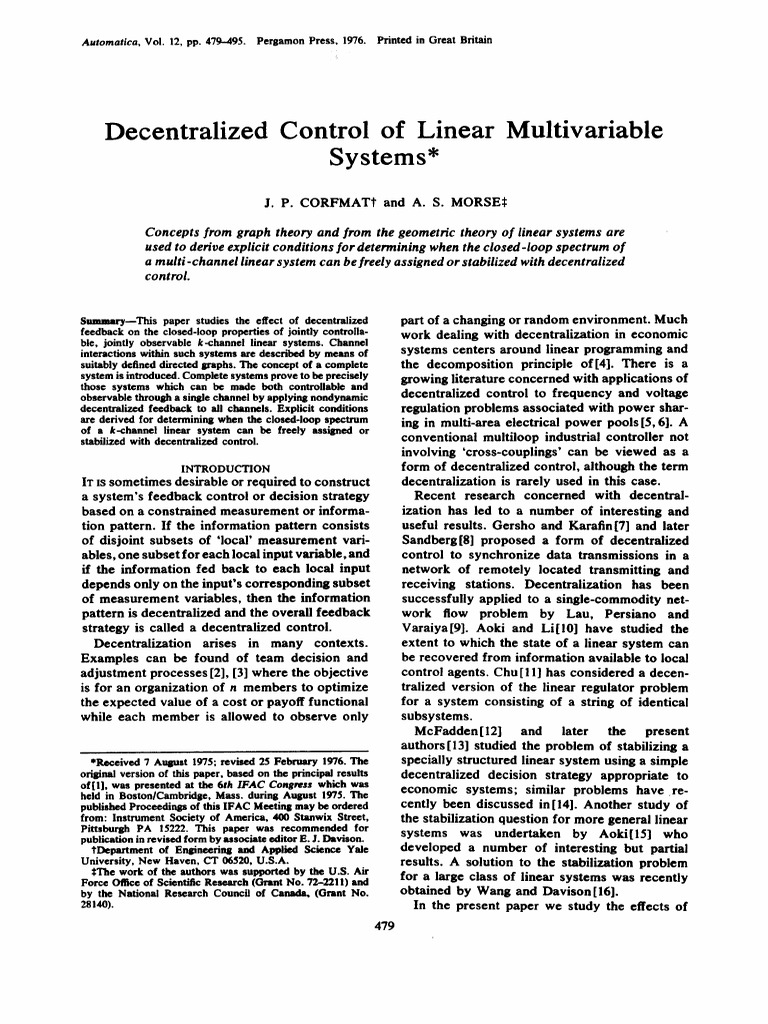 Decentralized Control of Linear Multivariable System | PDF | Control ...