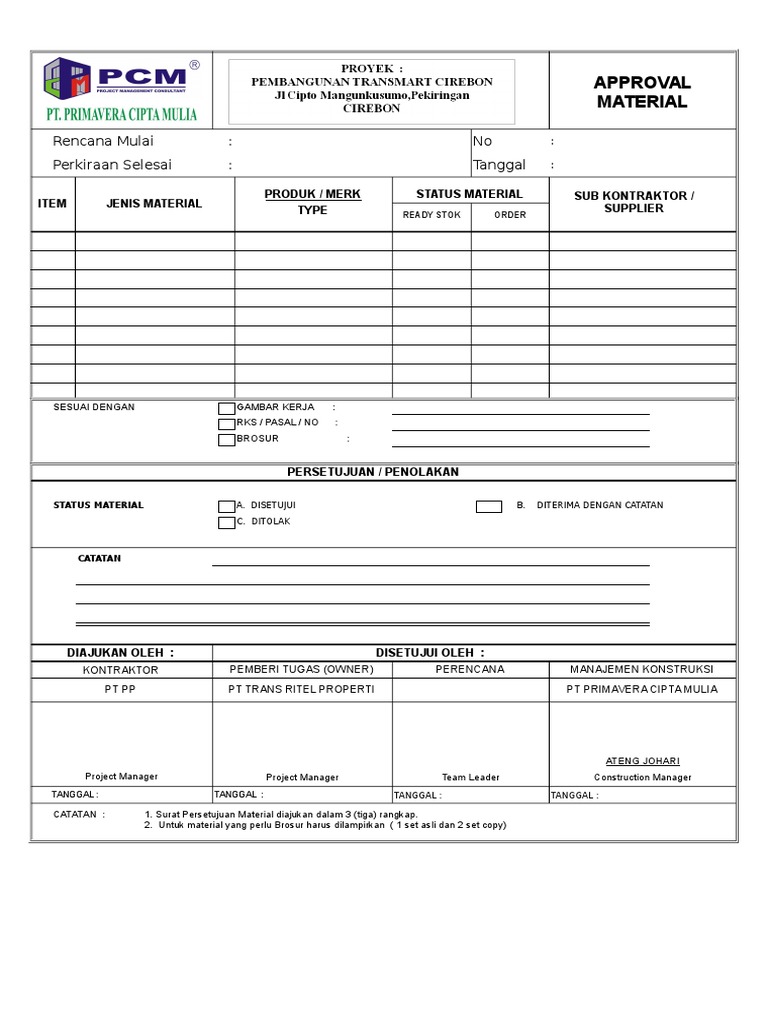 Contoh Form Approval Material Proyek | PDF