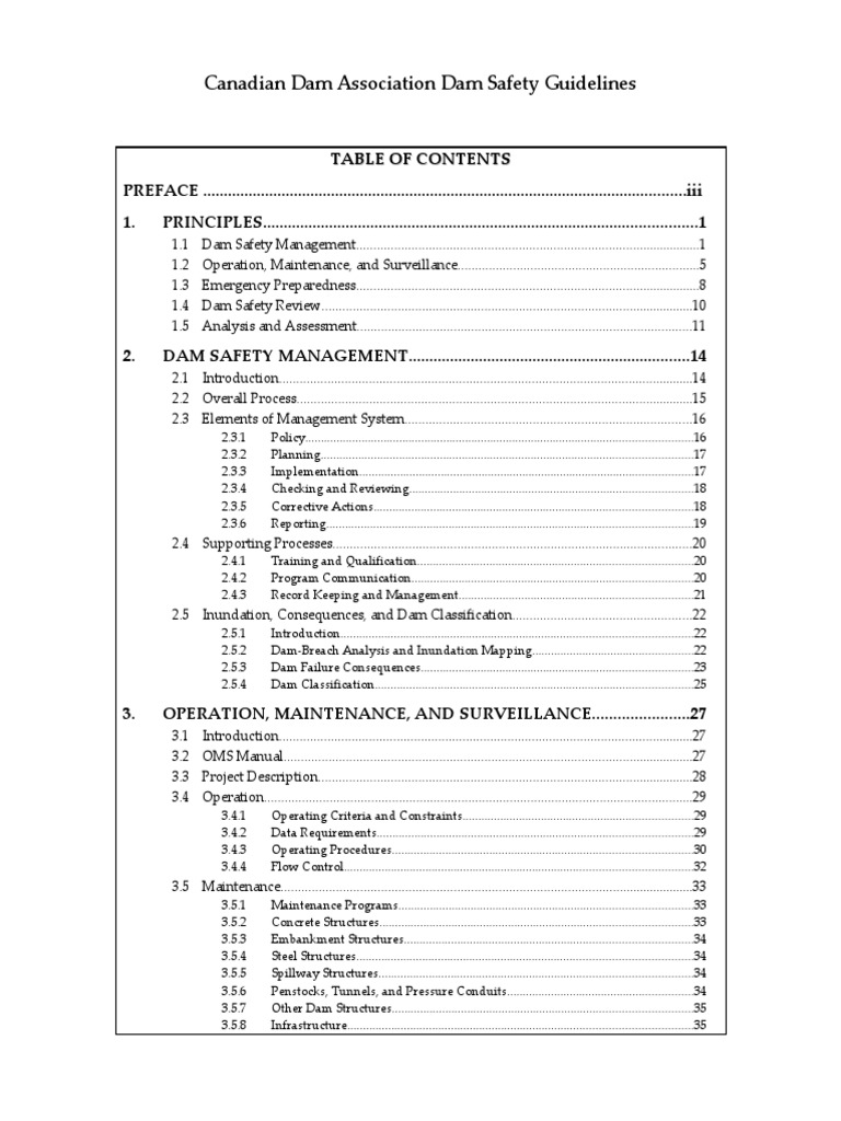 CDA Dam Safety Guidelines TofC | PDF | Dam | Emergency Management