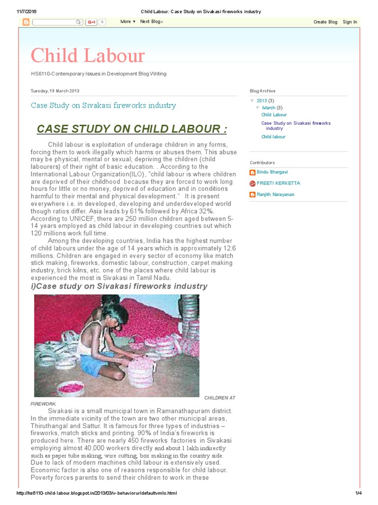 Sivakasi Fireworks Child Labour Study | PDF | Child Labour | Labour Law