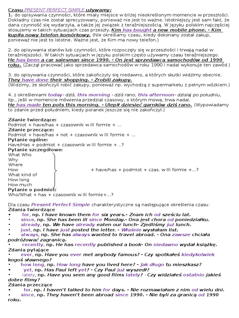 Czas Present Perfect Simple | PDF