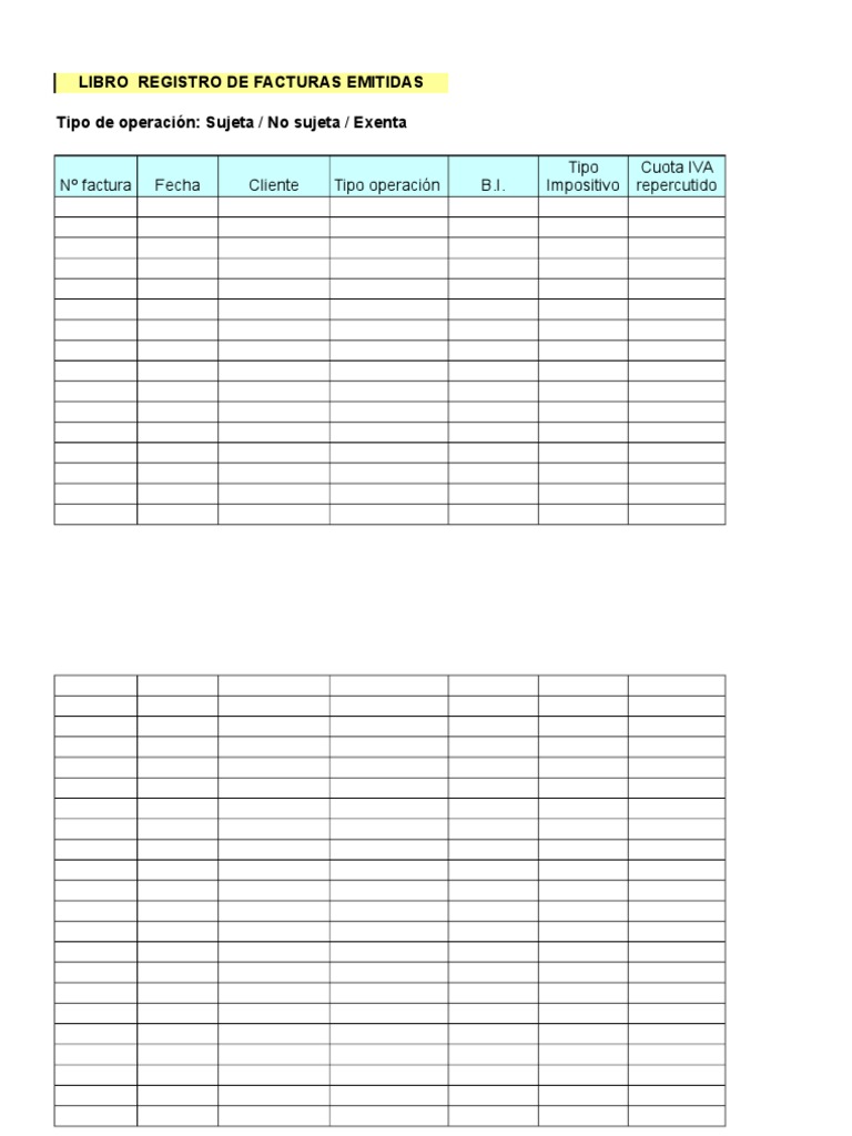 Registro de facturas emitidas y recibidas con detalles de operaciones ...
