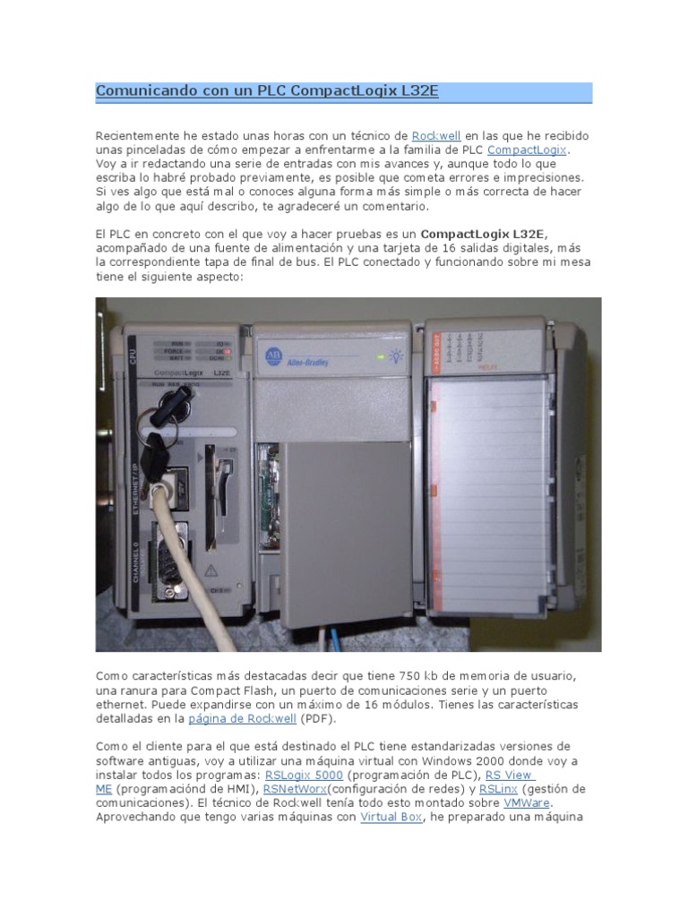 Comunicando Con Un PLC CompactLogix L32E | PDF | Scada | Controlador lógico programable