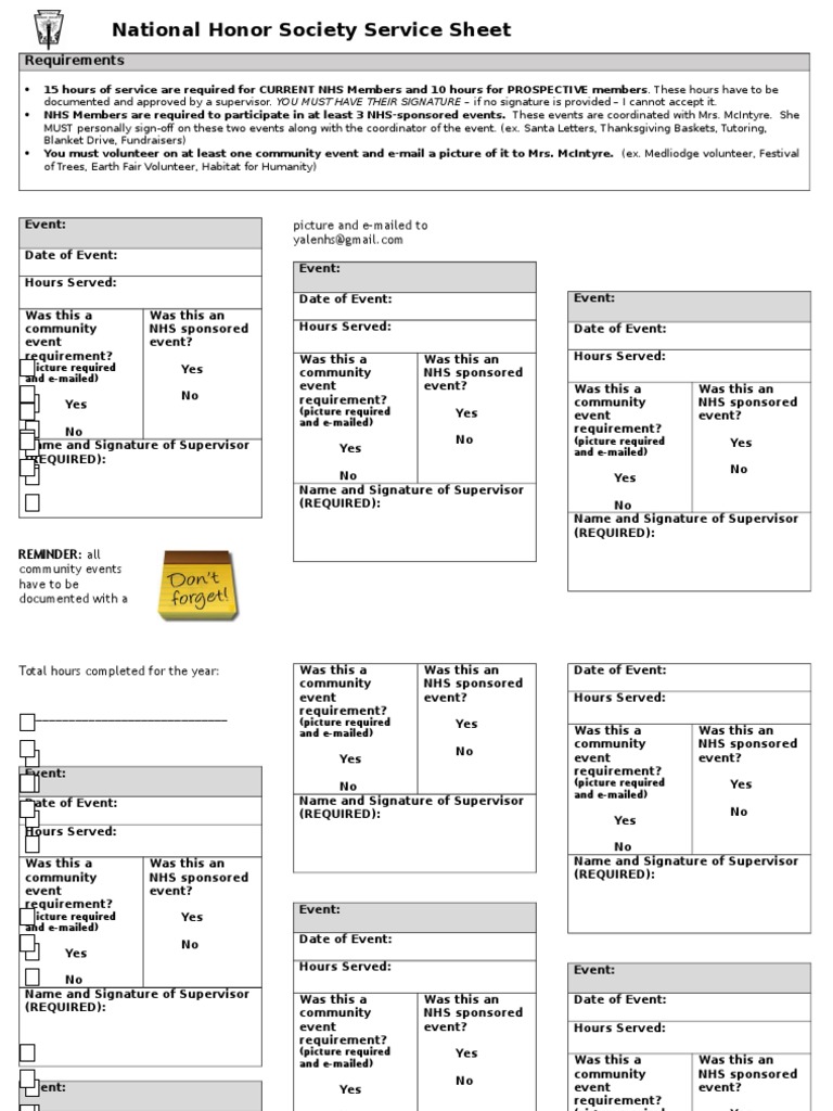 Community Service Hour Sheet | PDF