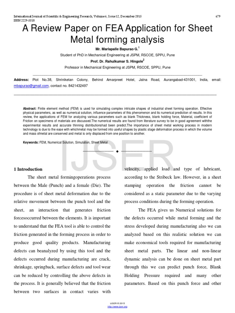 A Review Paper On FEA Application For Sheet Metal Forming Analysis ...