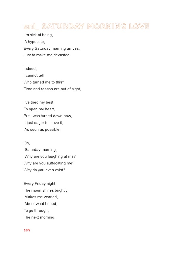 Saturday Morning Heartache Poem | PDF