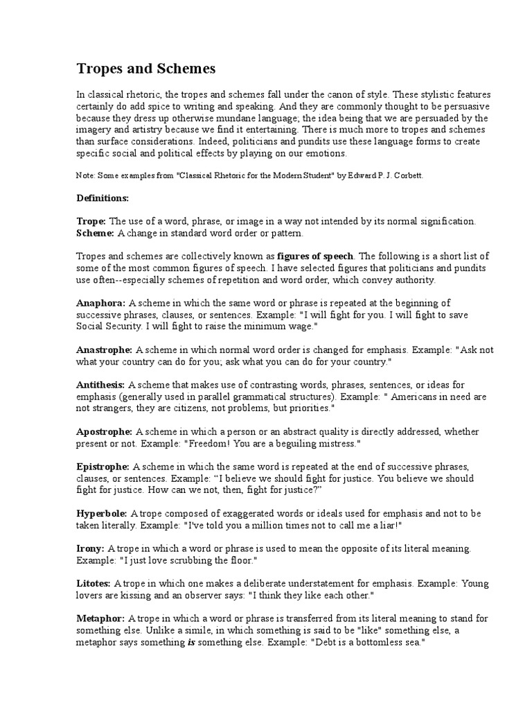 Tropes and Schemes | PDF | Phrase | Rhetoric
