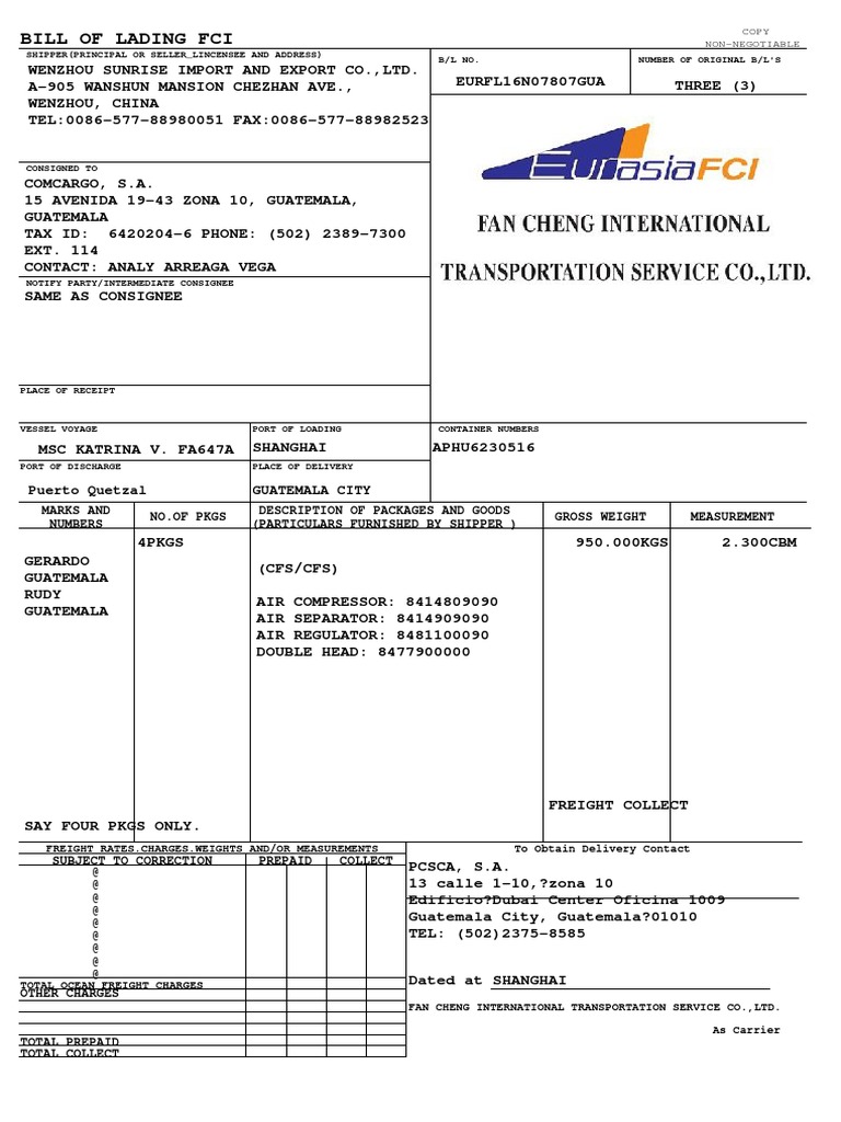 HBL Comcargo | PDF | Cargo | Bill Of Lading