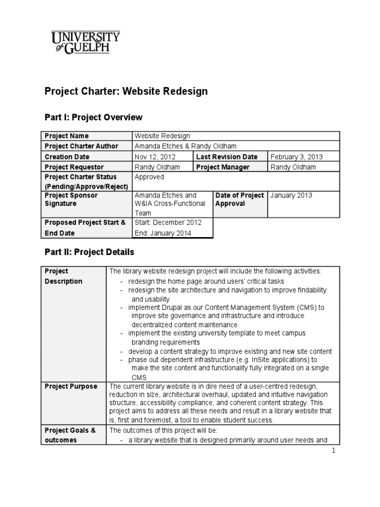 Website Redesign Project Charter | PDF | Drupal | Websites