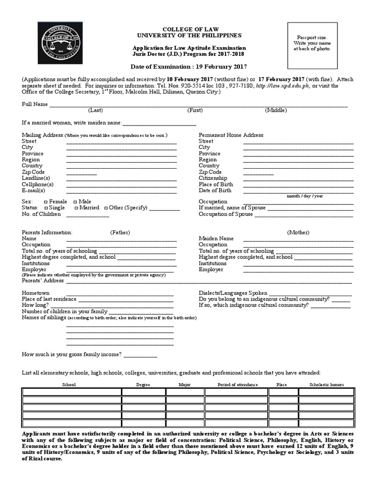 LAE Application Form 2017 2018 PDF | PDF | Identity Document | Academia