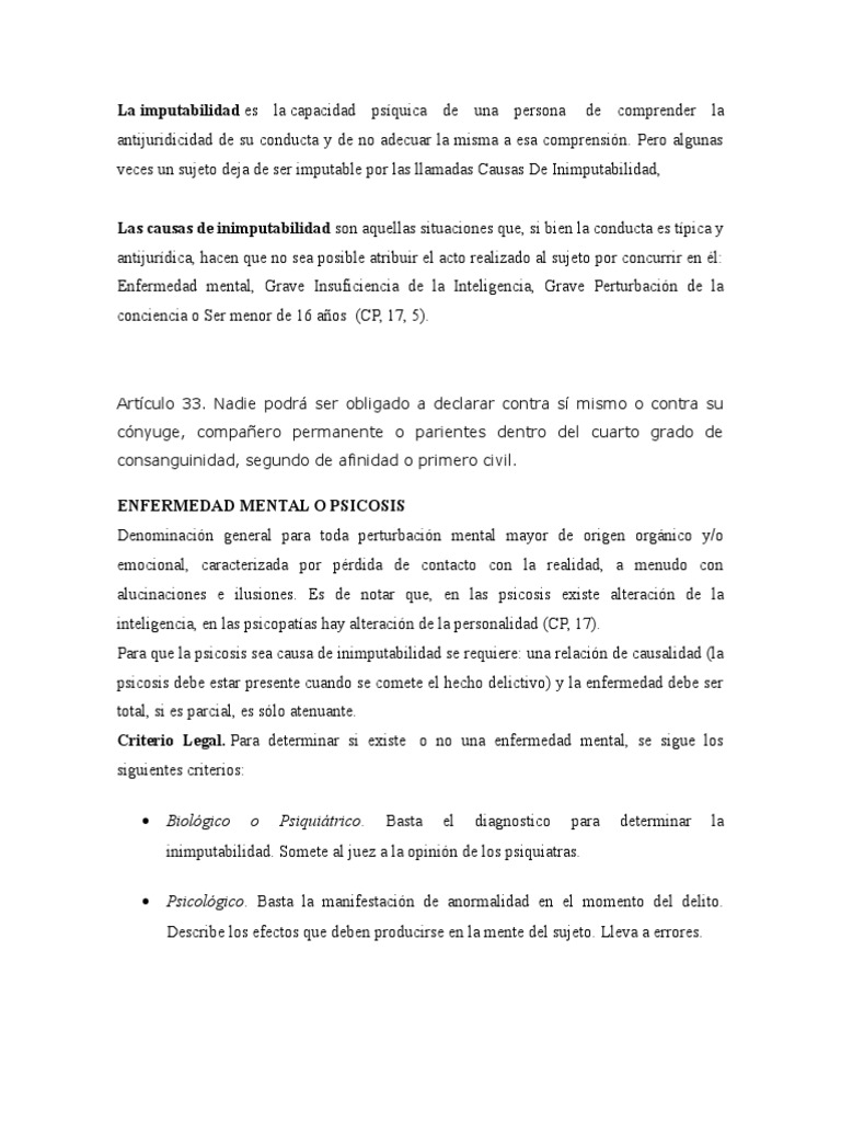 La Imputabilidad y Sus Causas | PDF | Derecho penal | Castigos