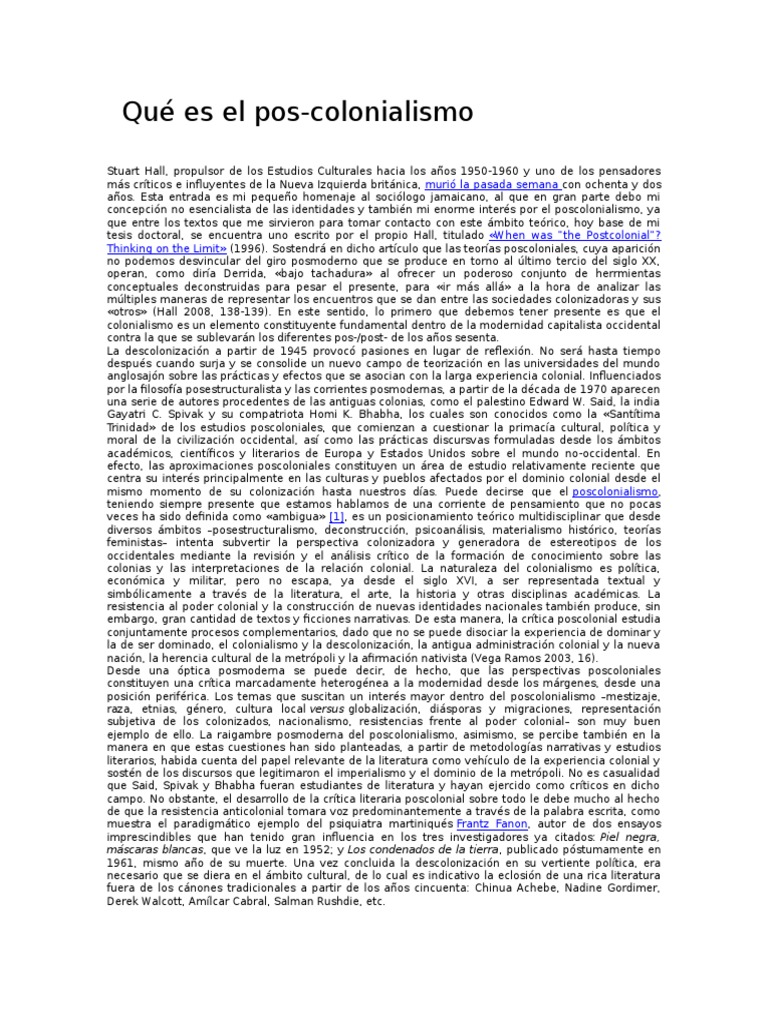Qué Es El Poscolonialismo