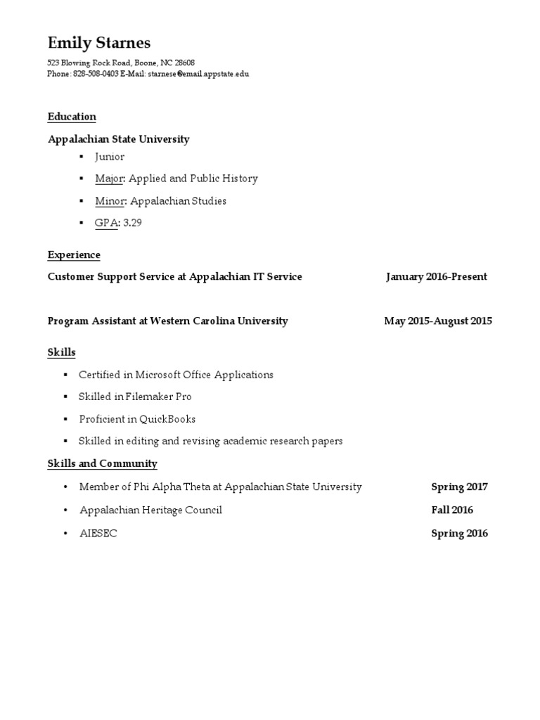 Emily Starnes: Education Appalachian State University | PDF | Career ...