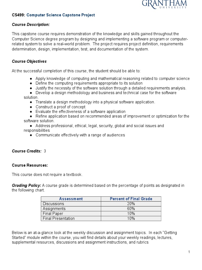 Computer Science Capstone Project: Course Description | PDF | Lecture ...