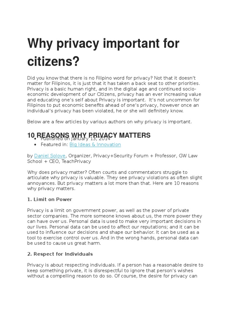 Why Privacy Important For Citizens | PDF | Privacy | Personally ...