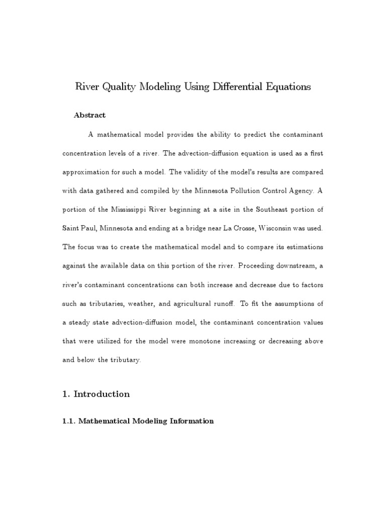 River Quality Modeling Using Differential Equations | PDF | Equations ...