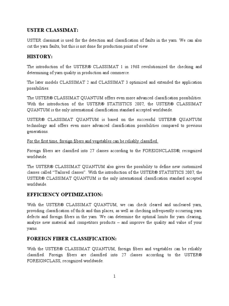 Uster Classimat | PDF | Yarn | Statistical Classification