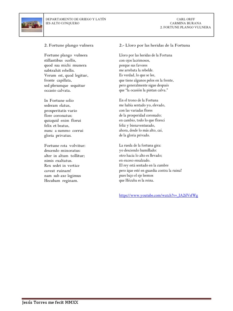 Carmina Burana. Fortune Plango Vulnera | PDF