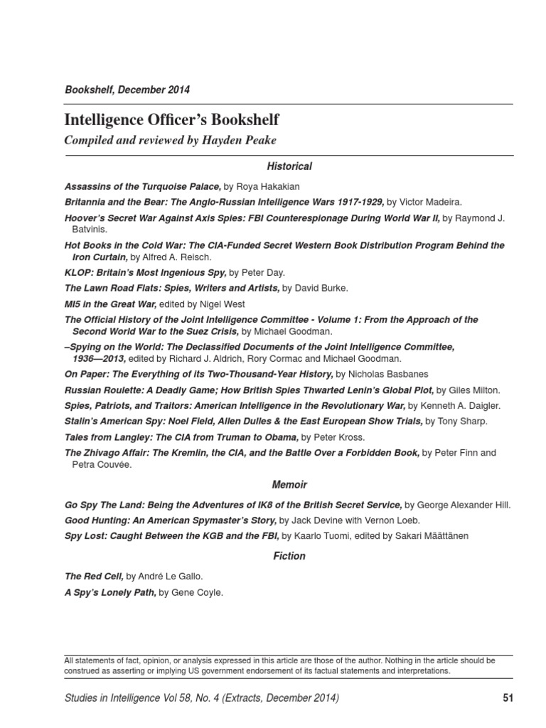 CIA - Intelligence Officers Bookshelf | PDF | Espionage | National Security