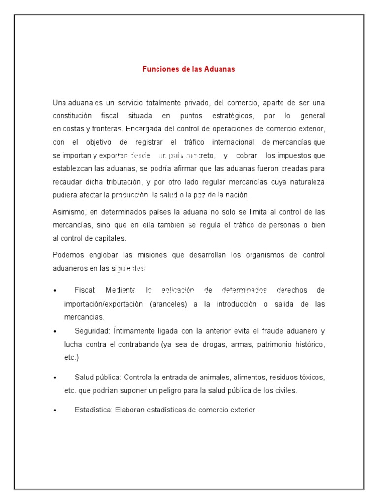 Funciones de Las Aduanas | PDF | aduana | Comercio