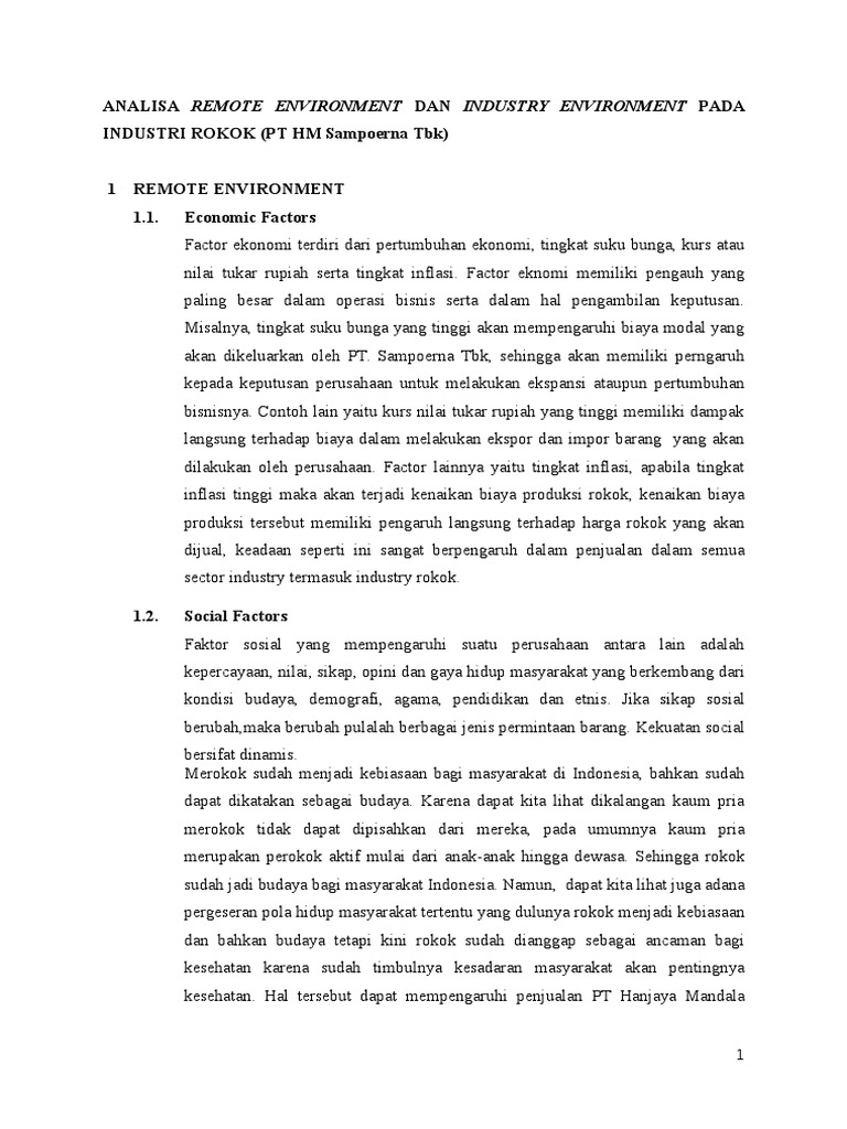 Analisa Remote Environment Dan Industry Environment Pada Industri Rokok ...