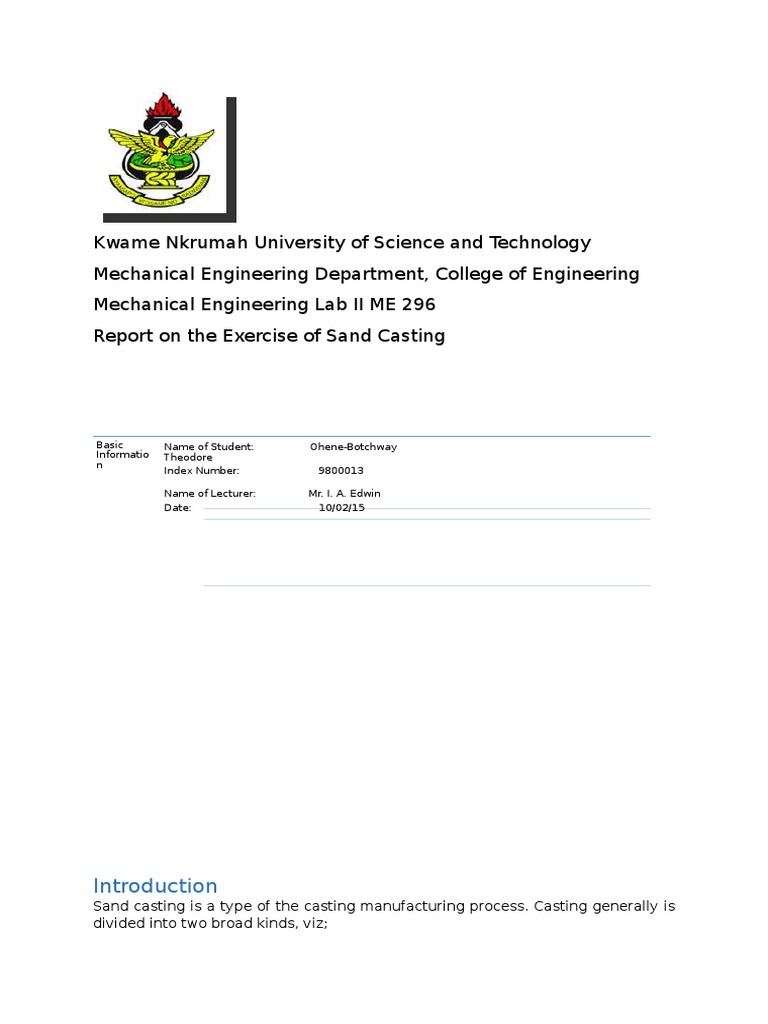 Casting Exercise | PDF | Casting (Metalworking) | Crafts