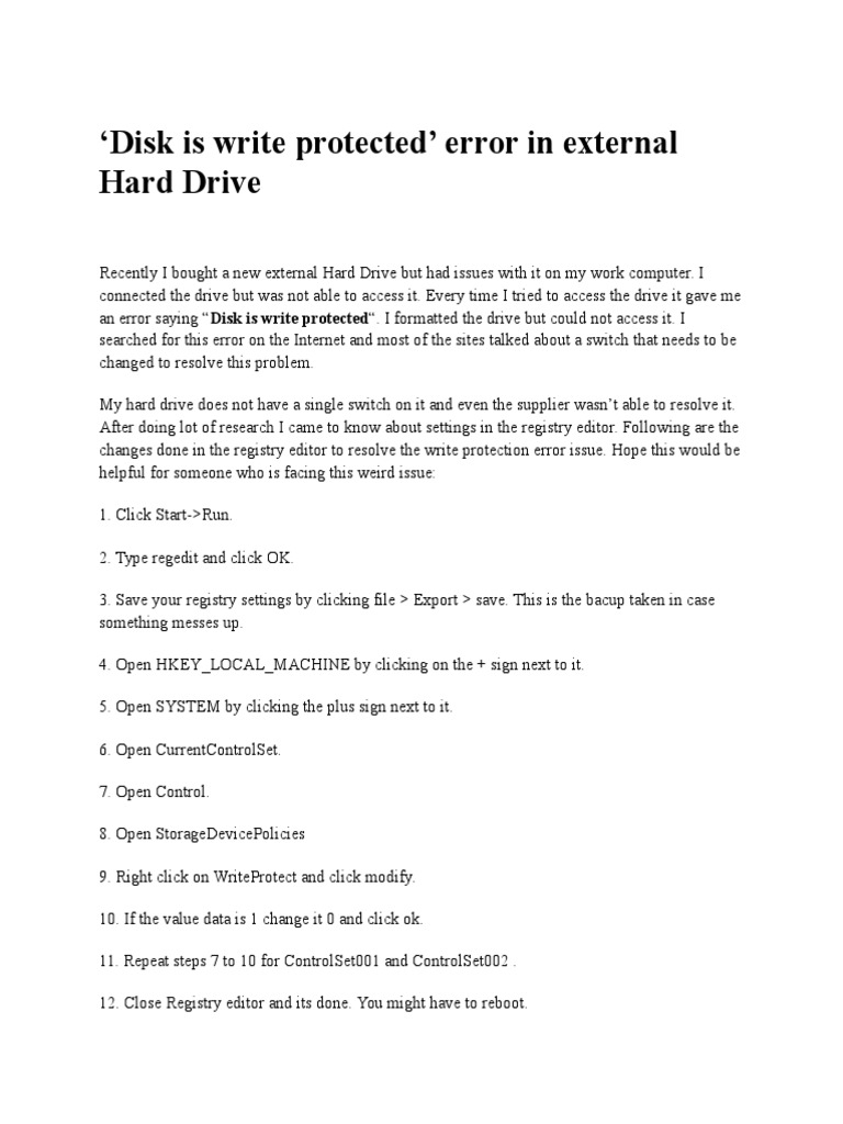 Disk Is Write Protected' Error in External Hard Drive | PDF