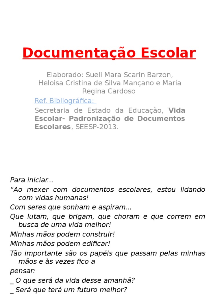 Documentação Escolar | Download grátis PDF | Escolas | Pedagogia