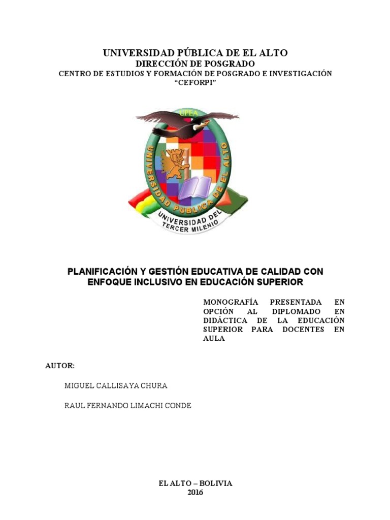 Monografía sobre Gestión Educativa UPEA | PDF