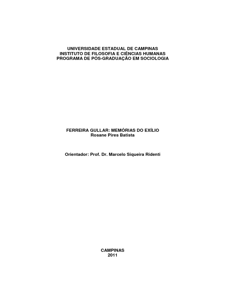 Ferreira Gullar, Memórias Do Exílio - Batista, Rosane Pires | PDF ...