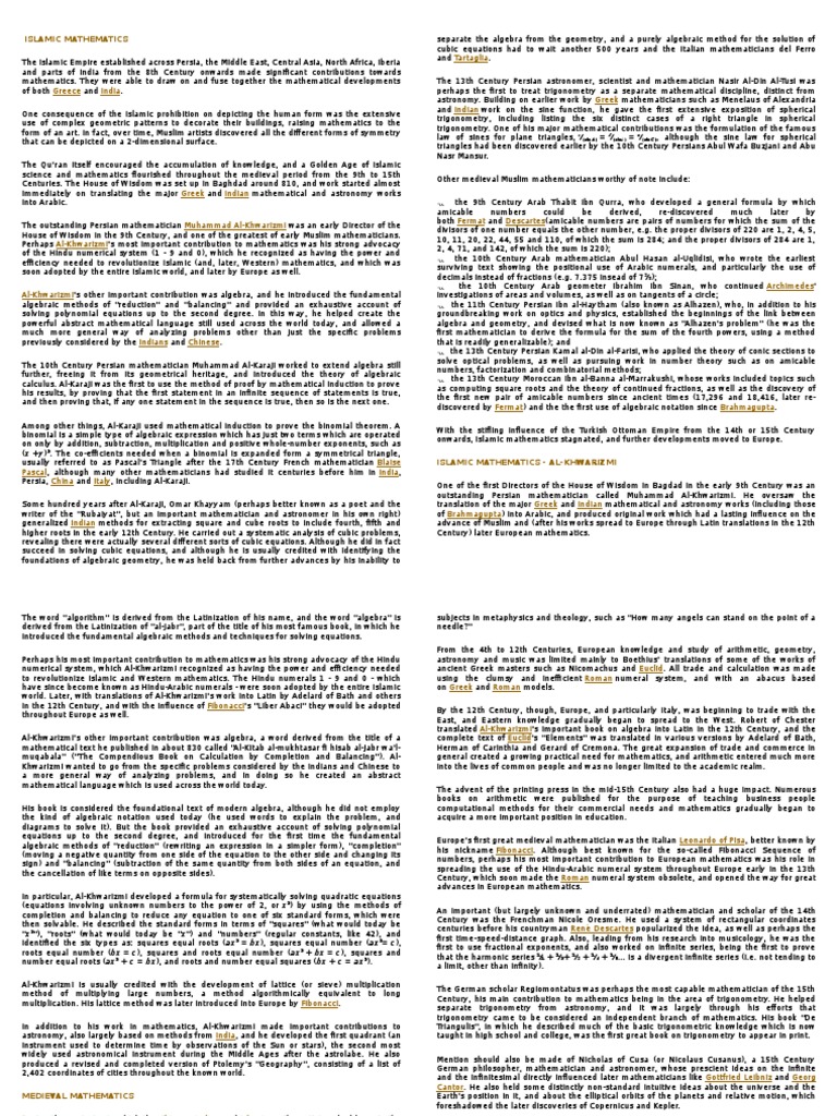 Medieval Mathematics | PDF | Teaching Mathematics | Science