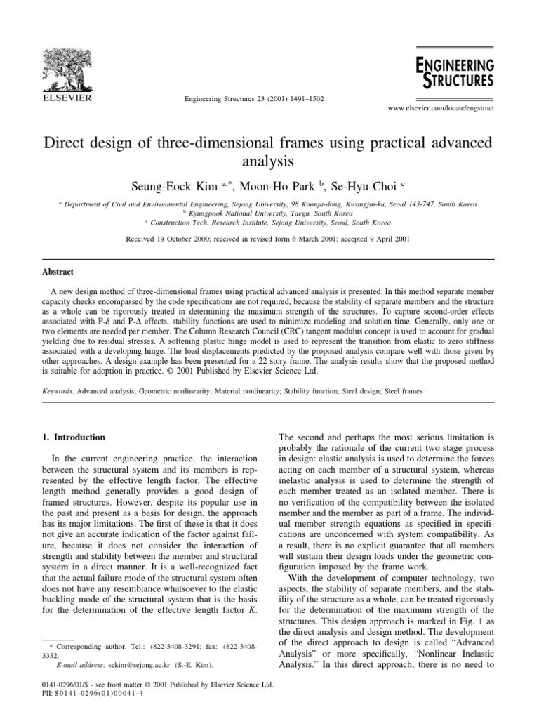 Direct Design of Three-Dimensional Frames Using Practical Advanced ...