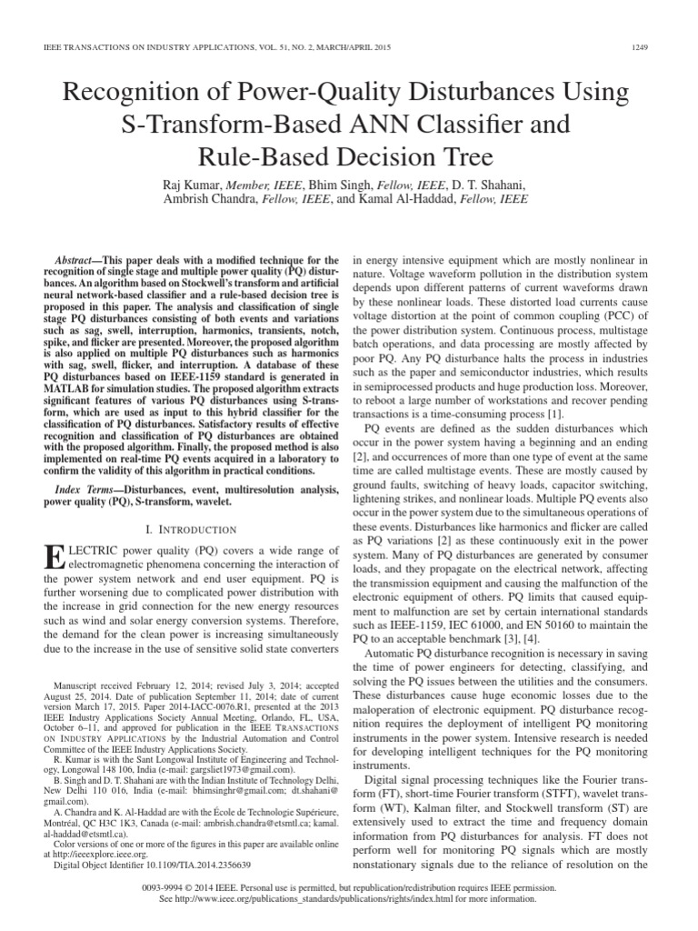 Recognition of Power-Quality Disturbances Using S-Transform-Based ANN Classifier and Rule-Based ...
