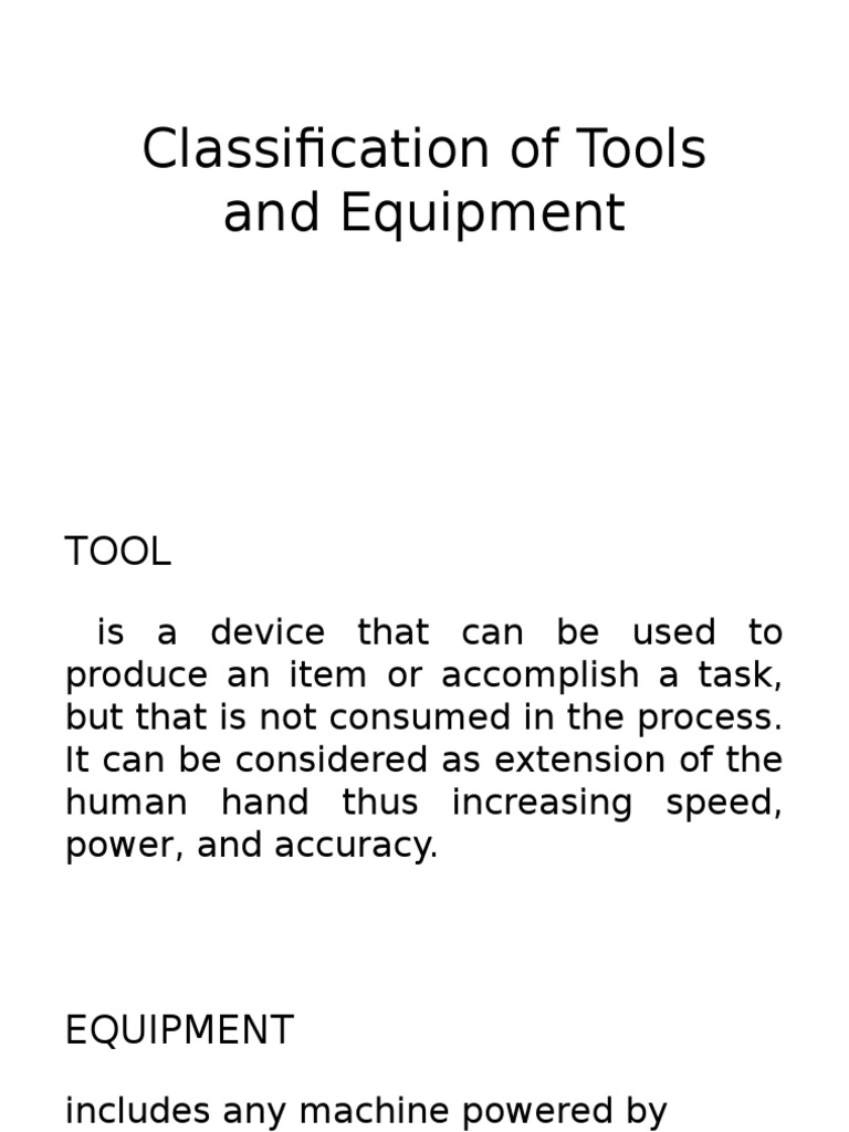 Tool and Equipment Classification Guide | PDF