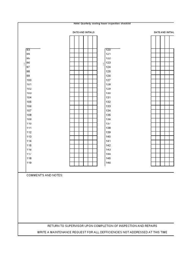 Quarterly Cooling Tower Checklist | PDF