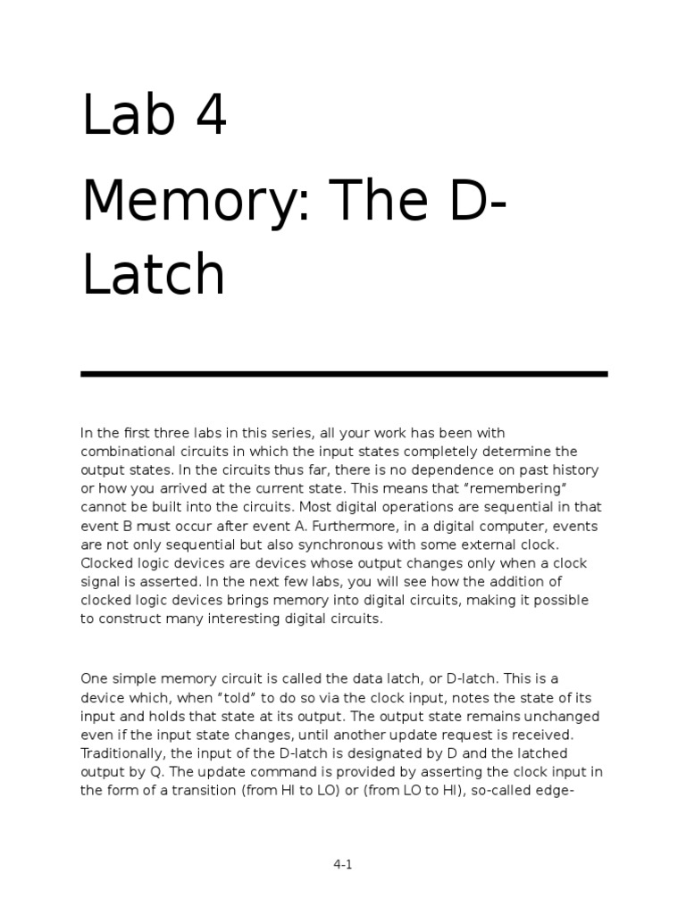 Lab 4 Memory: The D-Latch | PDF