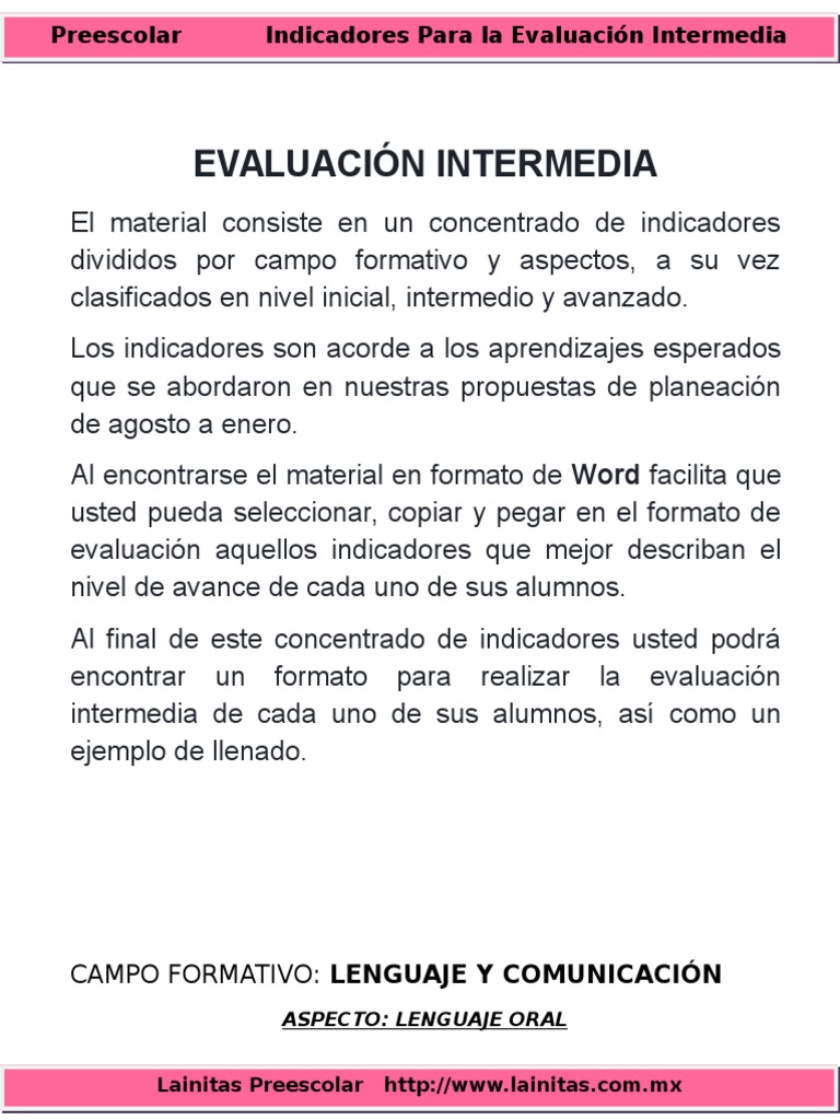 Indicadores para La Evaluación Intermedia | PDF | Jardín de infancia ...