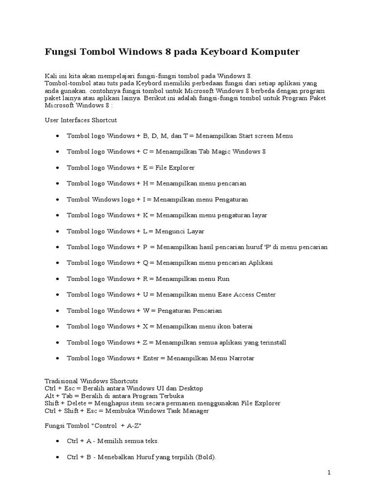 Fungsi Tombol Keyboard Windows 8 | PDF | Komputer