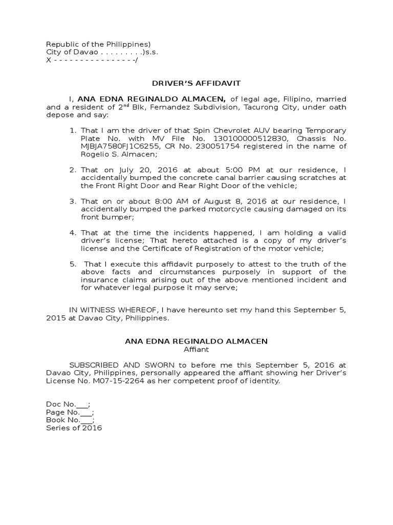 Driver'S Affidavit | PDF