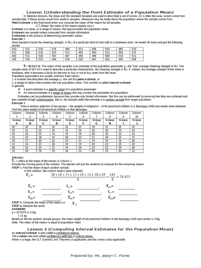 Estimation of Parameters | PDF | Confidence Interval | Sample Size Determination