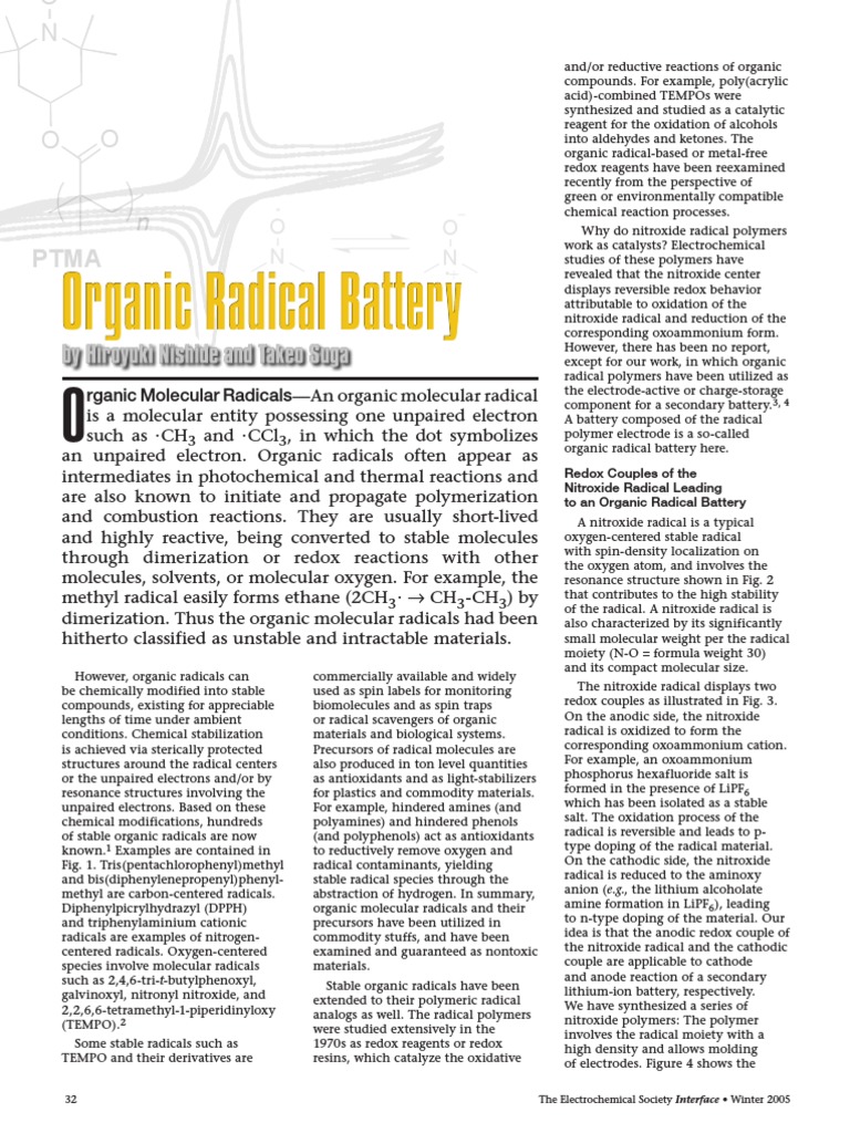 Organic Radical Battery | PDF | Radical (Chemistry) | Battery (Electricity)