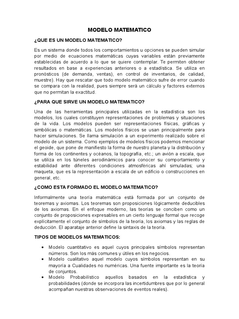 Modelo Matematico y Lineal | PDF | Teoría del modelo | Modelo matemático
