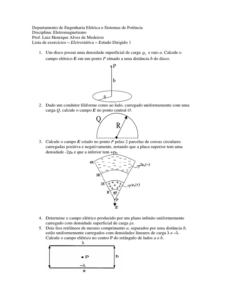 Lista de Exercícios de Eletromag | PDF | Campo elétrico | Carga elétrica