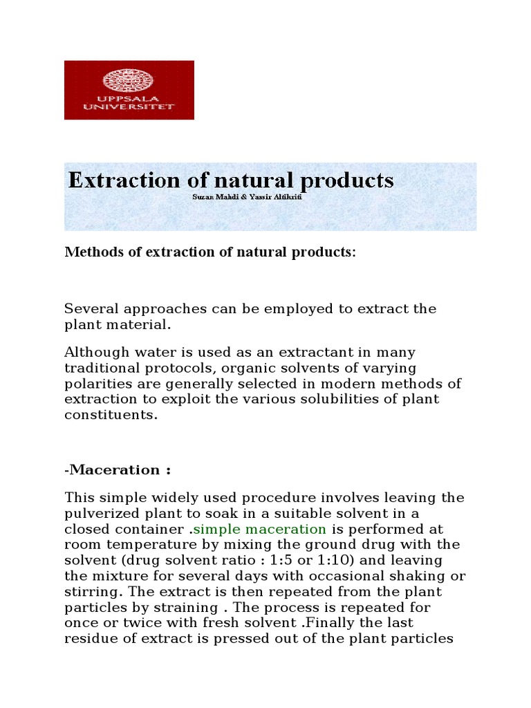 Methods of Extraction of Natural Products | Industrial Processes ...