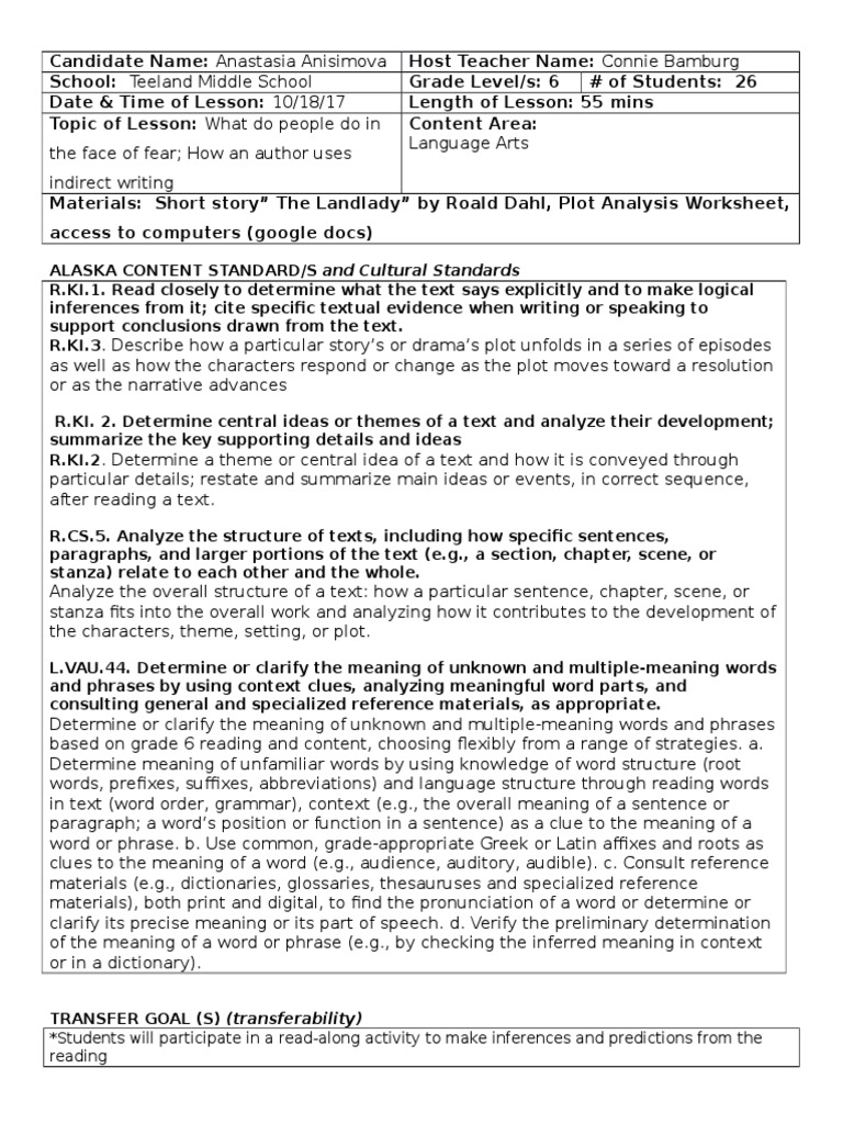 Landlady Lesson | Download Free PDF | Educational Assessment | Word