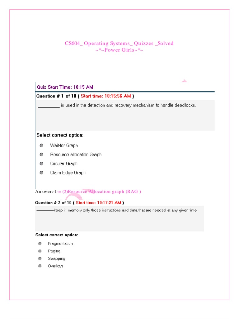 CS604 Quizzes Solved | PDF | Library (Computing) | Computer Data Storage