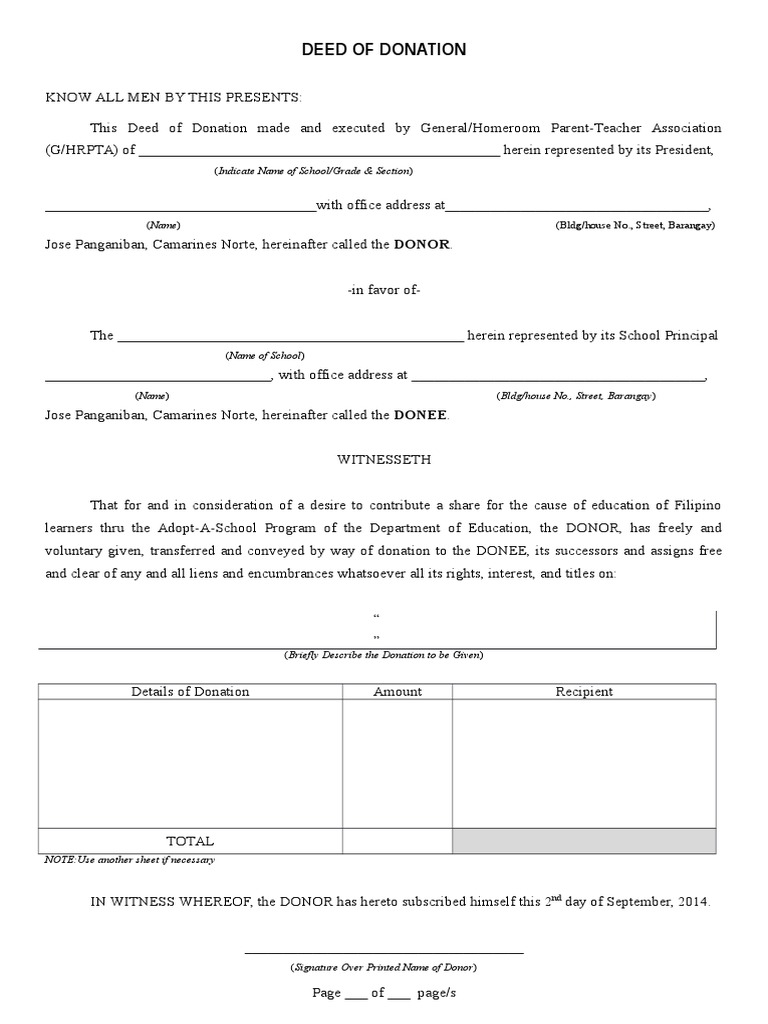 Deed of Donation Acknowledgement Acceptance | Civil Law (Common Law ...